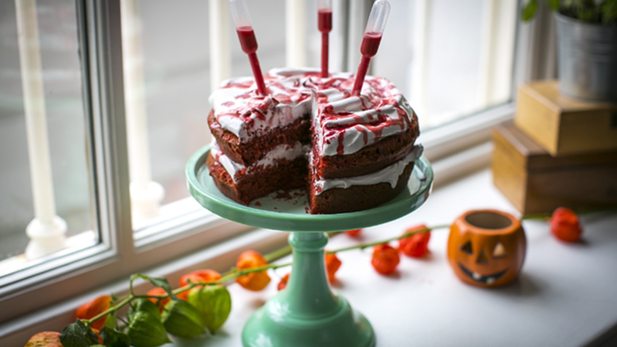 Blood Red Velvet Cake with Bloody Syringes Recipe - Fresco