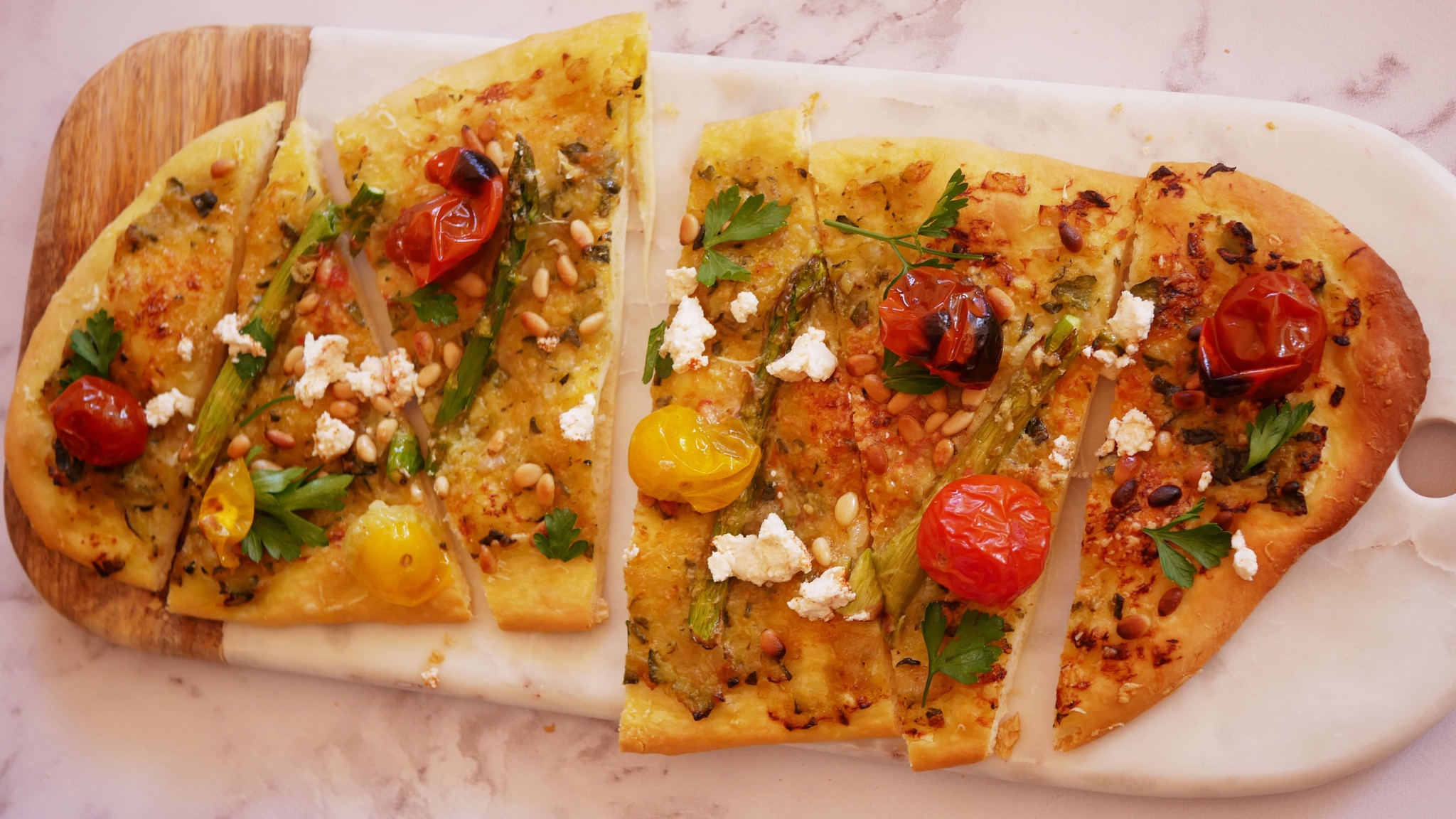 Blistered Tomato Spring Veggie Flatbread Recipe - Fresco